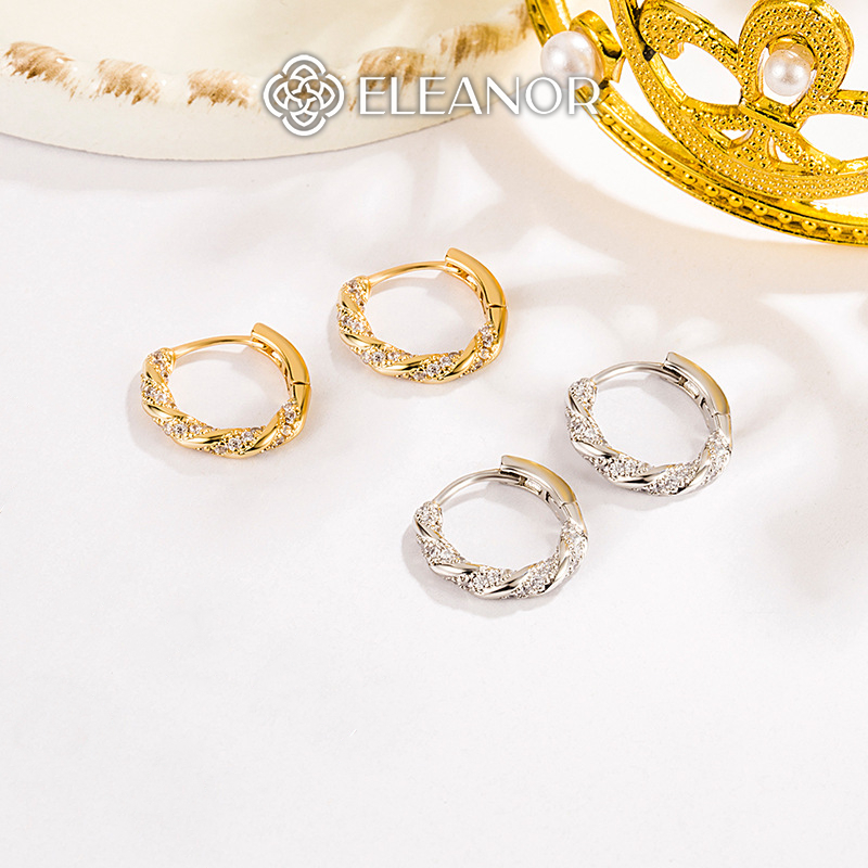 Bông tai nữ chuôi bạc 925 Eleanor Accessories dáng tròn viền xoắn đính ...