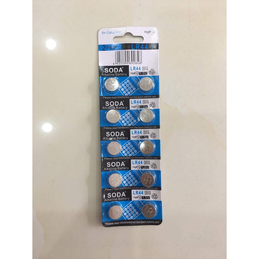 Vỉ 10 viên pin Soda đồng hồ AG13 - SR44SW - SR44 - A76 - LR44W - L44F ...