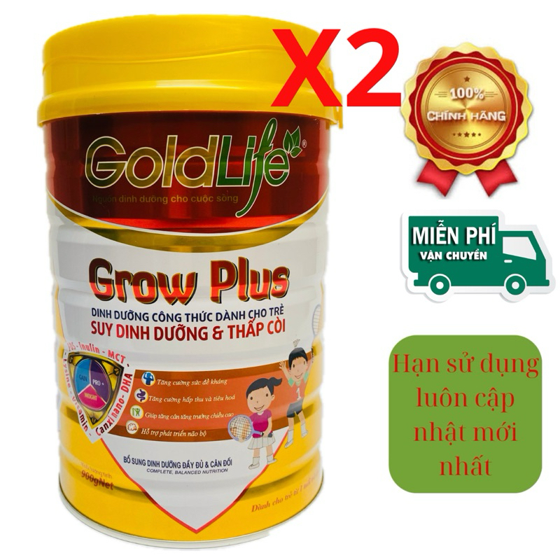 Combo 2 lon sữa bột Goldlife G.r.o.w P.l.u.s (mỗi lon 900g, date 2026, hàng chính hãng công ty ...