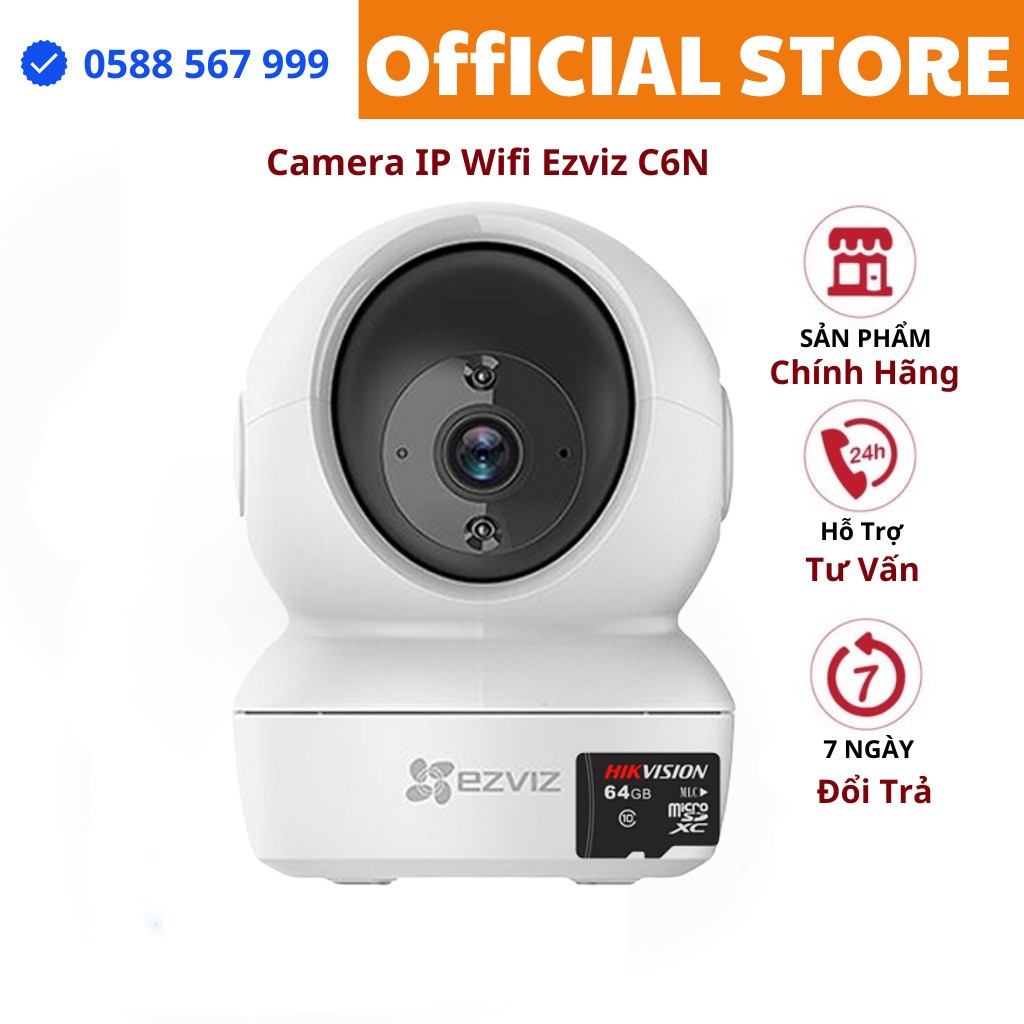 Camera IP Wifi Ezviz C6N (CV246 with Lan port) + Thẻ nhớ Hikvision 64GB ...