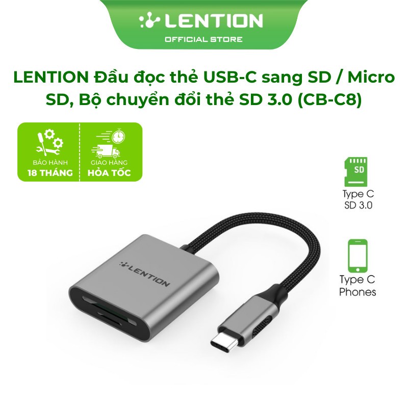 Đầu đọc thẻ Lention sang SD / Micro SD, Bộ chuyển đổi thẻ SD 3.0 (CB-C8 ...