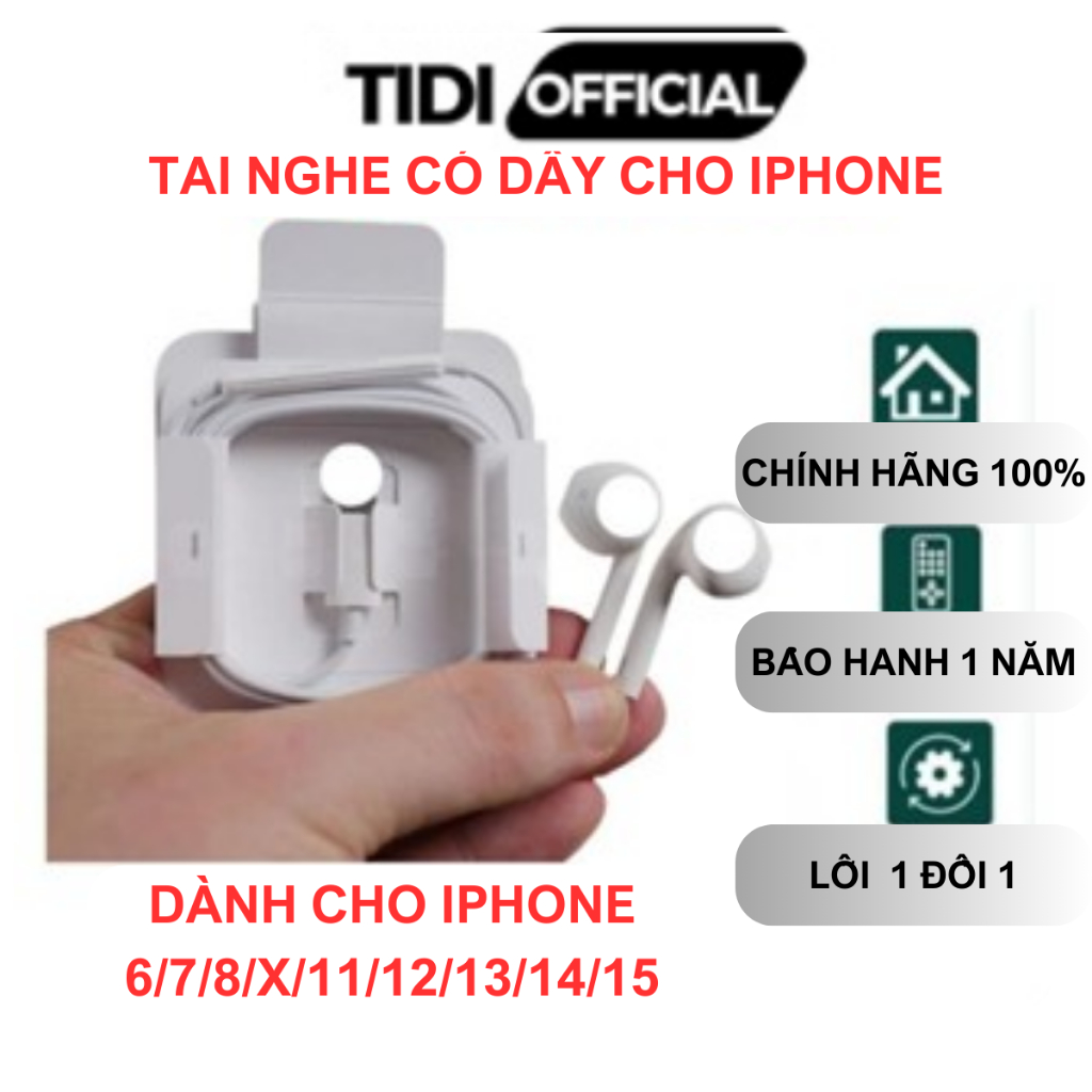 Tai nghe có dây cho 6/7/8/X/X.s/11/12/13/14/15 màu trắng, CHÍNH HÃNG ...