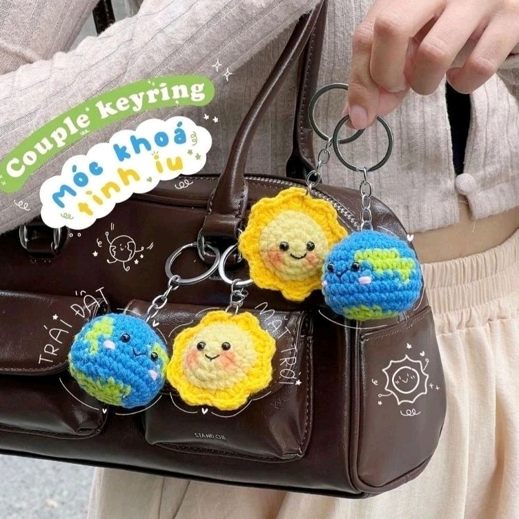 Combo móc khóa cặp đôi mặt trời trái đất bằng len handmade | Shopee ...