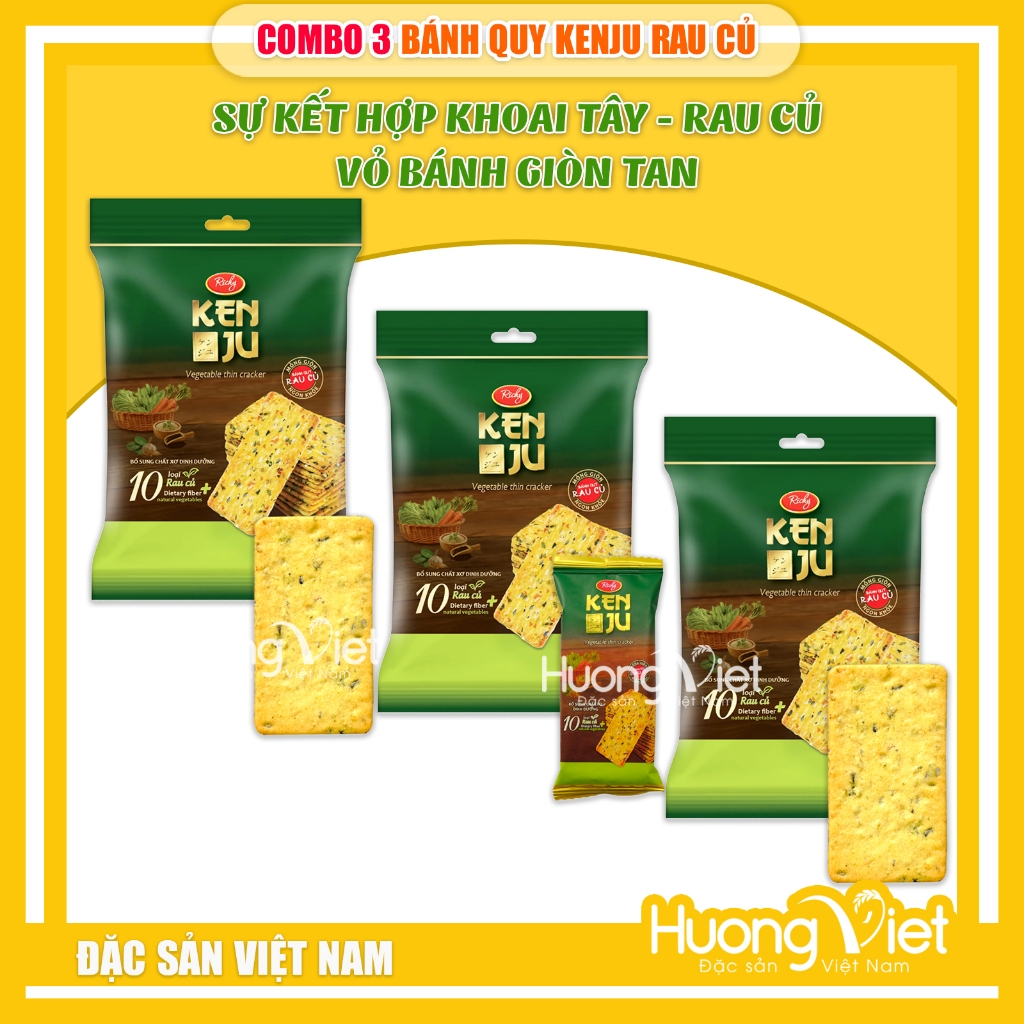 COMBO 3 Bánh KENJU rau củ giòn tan 192g, bánh quy ăn sáng Richy, bánh ăn vặt bao bì riêng biệt ...