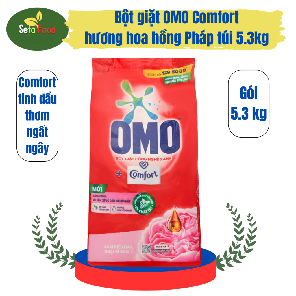 Bột giặt OMO Comfort hương hoa hồng Pháp túi 5.3kg | Shopee Việt Nam