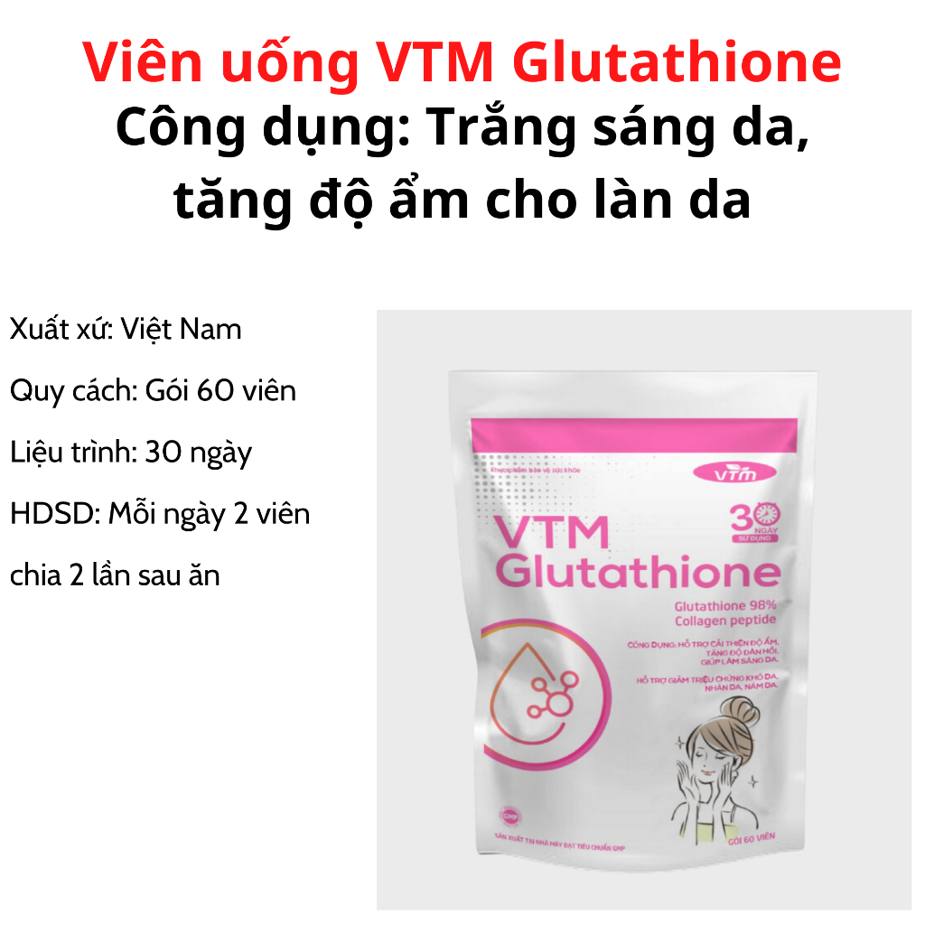 Viên uống VTM bổ sung Kẽm, Vitamin C, Vitatmin E, Glutathione, Collagen ...