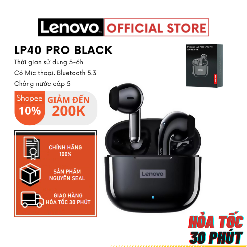 Tai nghe Bluetooth Lenovo LP40 Pro 5.1 HD - Giảm ồn - Có micro - Pin khỏe - màu ĐEN / 36005719 ...