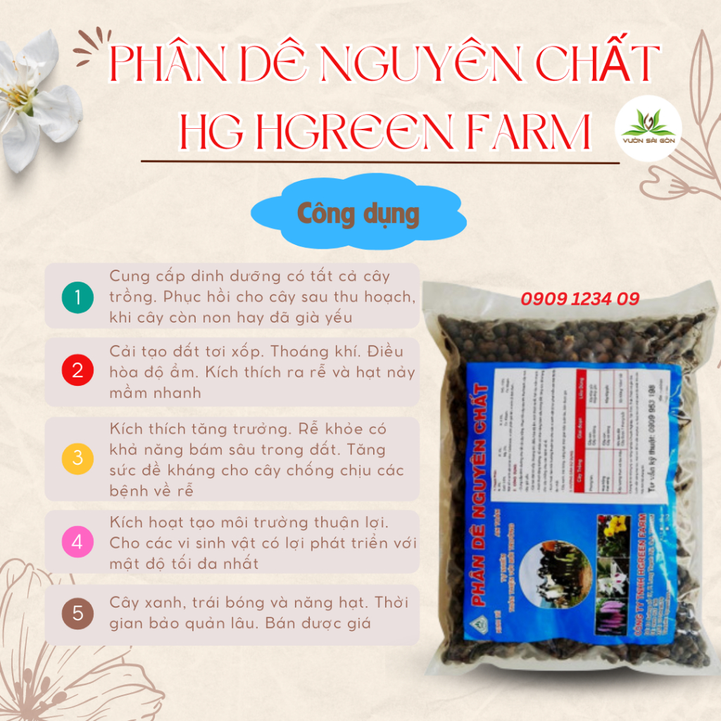 Phân bón dê nguyên chất HG HGreen Farm (1kg) | Vườn Sài Gòn