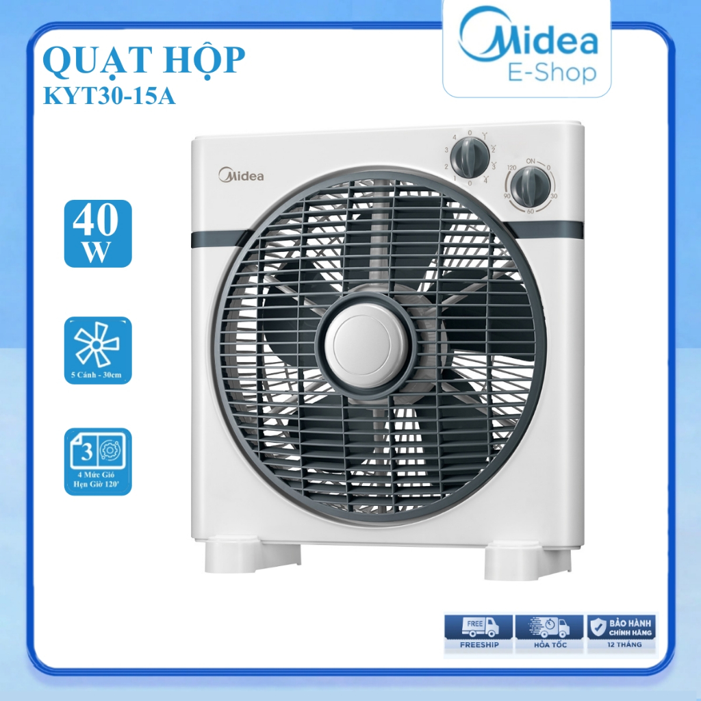 Quạt Để Bàn, Quạt Hộp 5 Cánh Midea KYT30-15A (Quạt Để Giường Công Suất 40W, Có Chức Năng Hẹn Giờ ...
