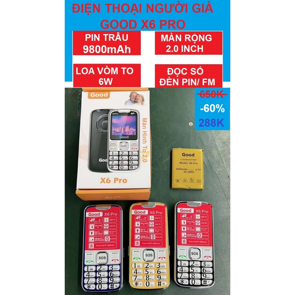 ĐIỆN THOẠI NGƯỜI GIÀ GOOD X6 PRO 4G- FULL BOX MỚI 100%, 2 SIM, PIN TRÂU ...