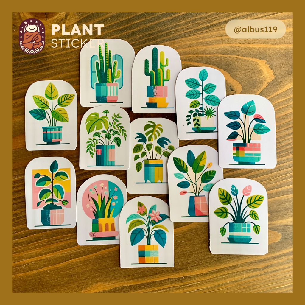 Bộ 12 hình dán cây cảnh trong nhà | 12 indoor plant stickers | 3x5cm ...