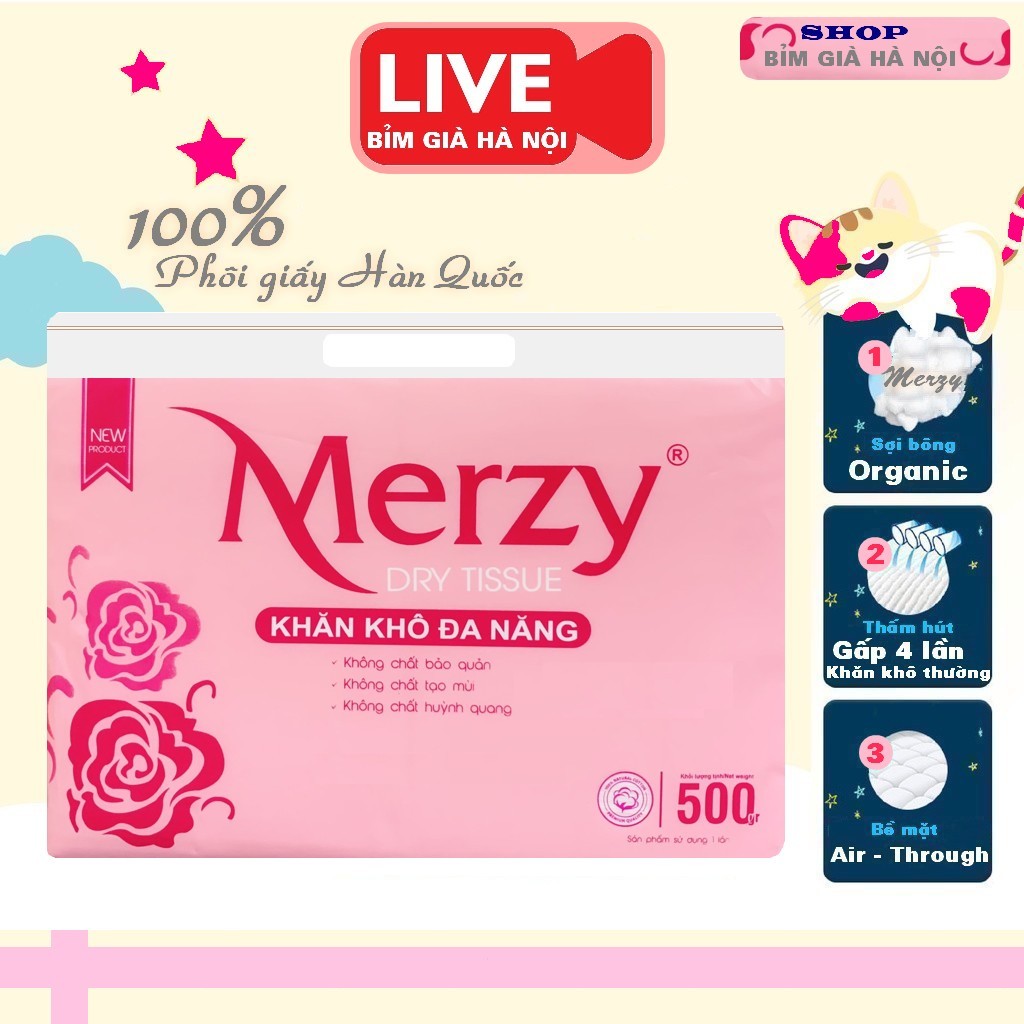 (Sỉ LIVE) Khăn khô đa năng MERZY 500g CHUẨN, kháng khuẩn, ION bạc, 100% ...