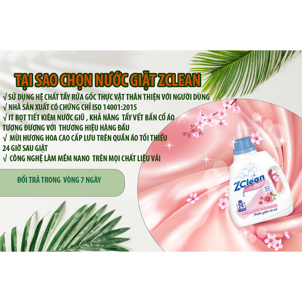 Nước giặt xả hữu cơ ZCLEAN 3in1 can 3200g tiết kiệm, lưu hương 24h, làm mềm vải trên mọi chất ...