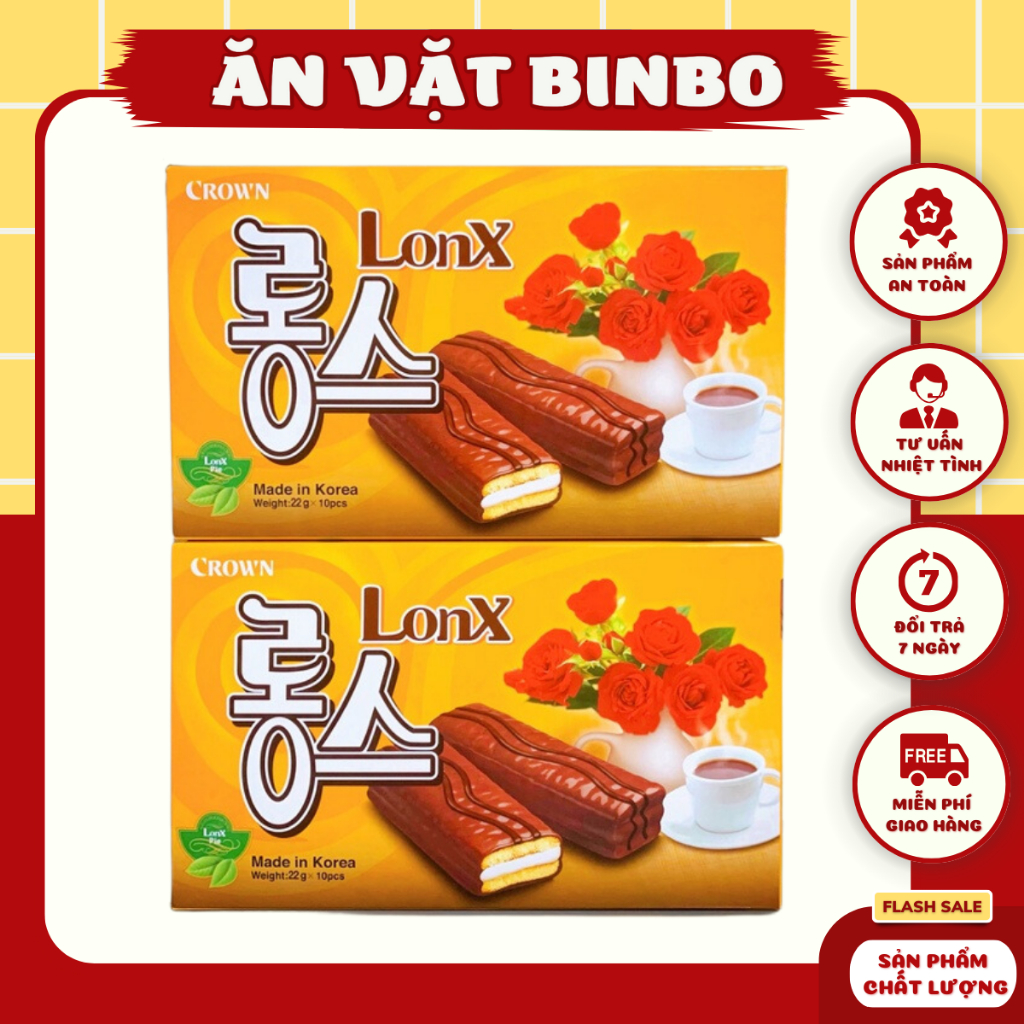 Bánh Crown LonX Hàn Quốc Chocolate, bánh socola Hàn Quốc thơm ngon hộp ...