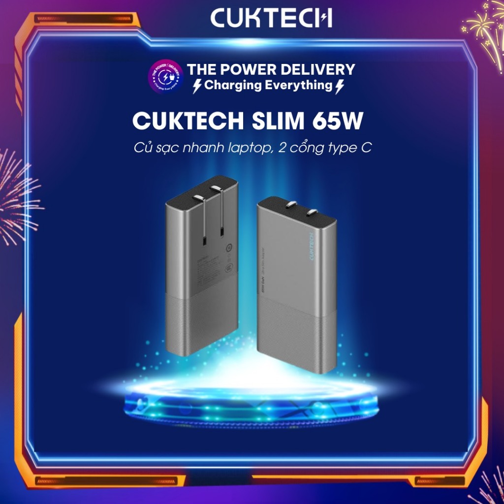 Củ sạc nhanh CUKTECH 65W GaN AC65B2, AD652S siêu mỏng, nhỏ gọn, sạc ...