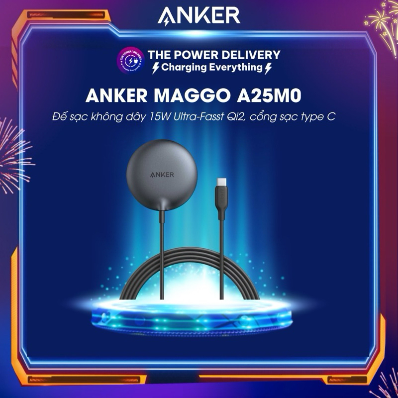 Đế sạc không dây Anker MagGo A25M0 15W Ultra-Fasst Qi2, dây dài 1m5, cổng sạc type C | Shopee ...