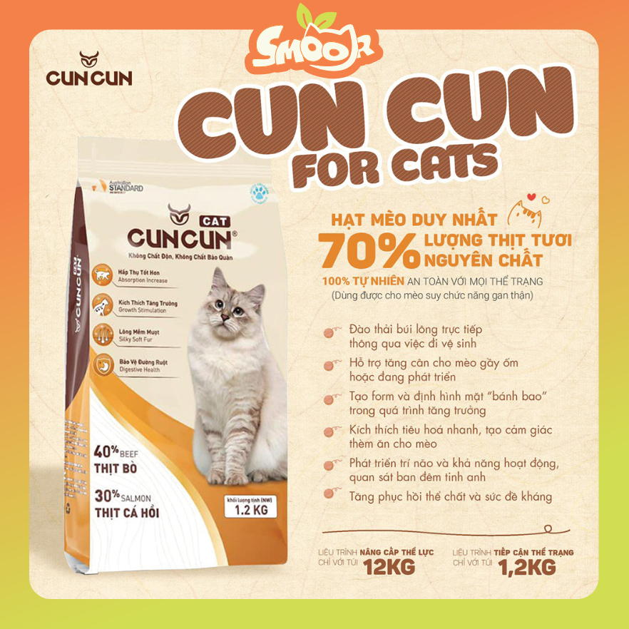Hạt mèo CunCun Cat 1.2kg - Hạt Cun Cun For Cat thức ăn khô cho mèo tiện ...