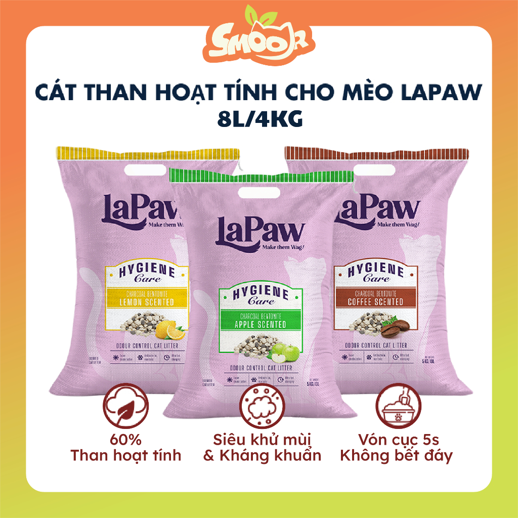 Cát LaPaw Premium đất sét mix than hoạt tính 8L/4kg – Cát vệ sinh cho ...
