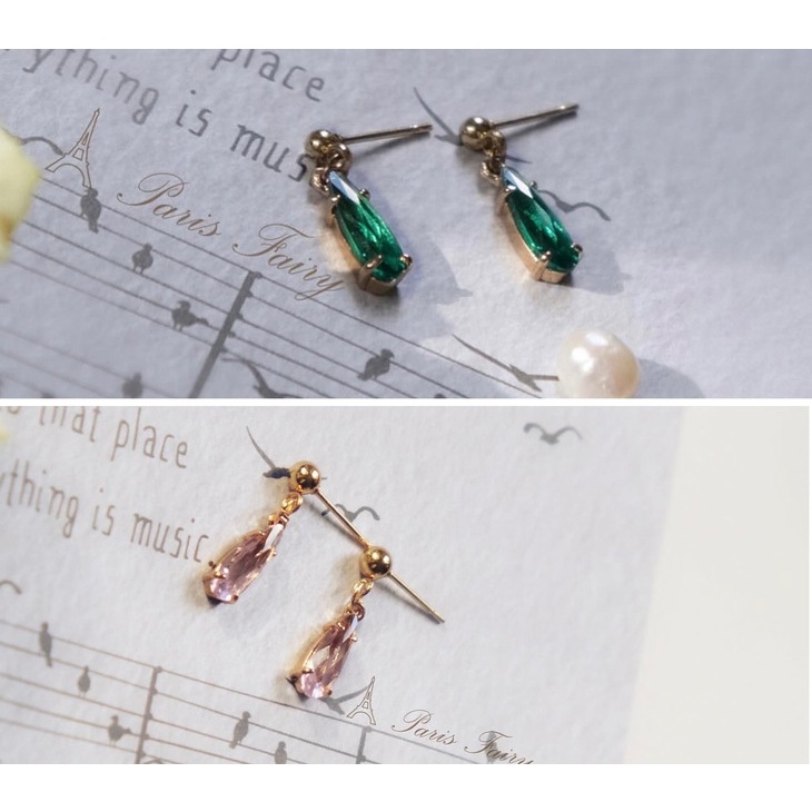 Hoa tai pha lê Ý Moonlight, chuôi titan không gỉ_ màu Hồng R_uby và ...