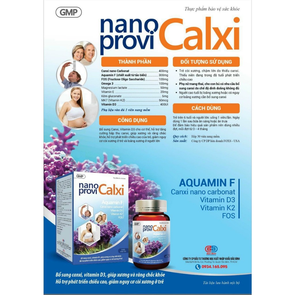 CANXI PROVI NANO Bổ sung Canxi, Vitamin D3 cho cơ thể, hỗ trợ tăng cường hấp thu canxi, giúp ...