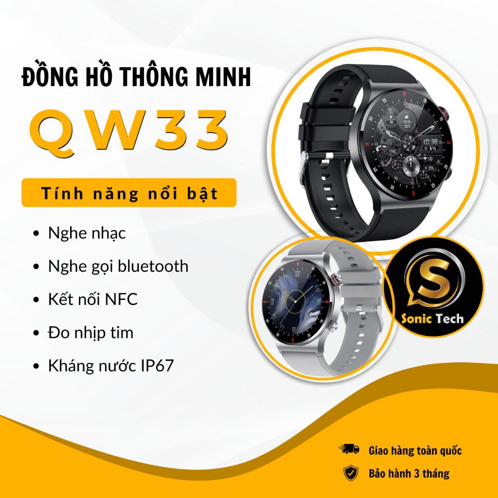 Đồng hồ thể thao, Smart watch QW33,nghe gọi bluetooth,nhận thông báo ...