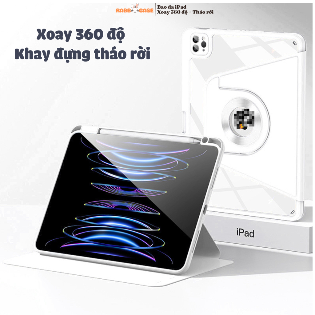 [TẶNG DÁN LƯNG CARBON] Bao da iPad xoay 360, có thể tháo rời, mặt lưng trong suốt chống ố, khe ...