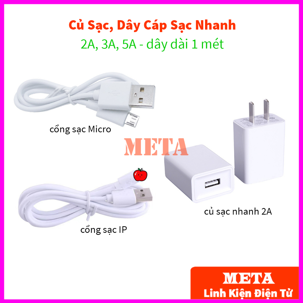 Củ sạc nhanh 2A chống chai pin, dây cáp sạc type-C, micro, 2A, 3A, 5A dài 1 mét cho điện thoại ...