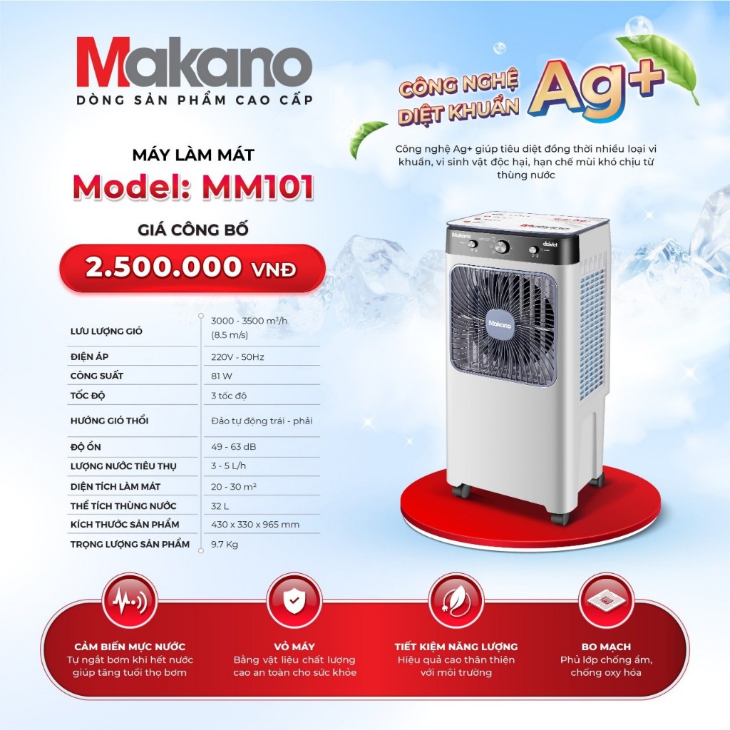 Quạt điều hòa dân dụng Makano MM101, Thiết kế nhỏ gọn tiện lợi -Hàng chính hãng Tập Đoàn Đại ...