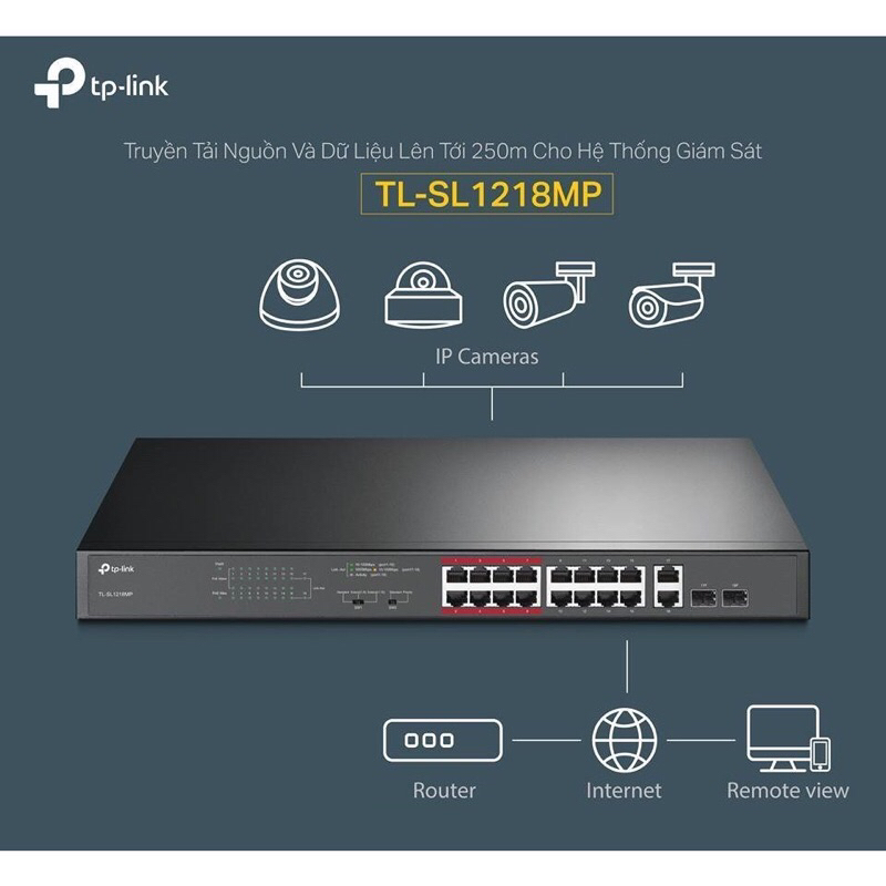 TP-Link TL-SL1218MP 16-Port 10/100 Mbps + 2-Port Gigabit Rackmount Switch with 16-Port PoE+ ...