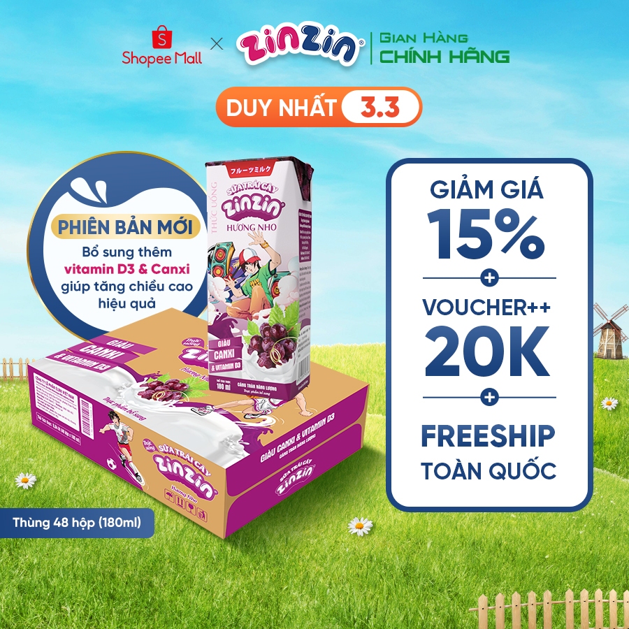 Thùng 48 hộp Sữa trái cây ZinZin hương nho 180ml | Shopee Việt Nam