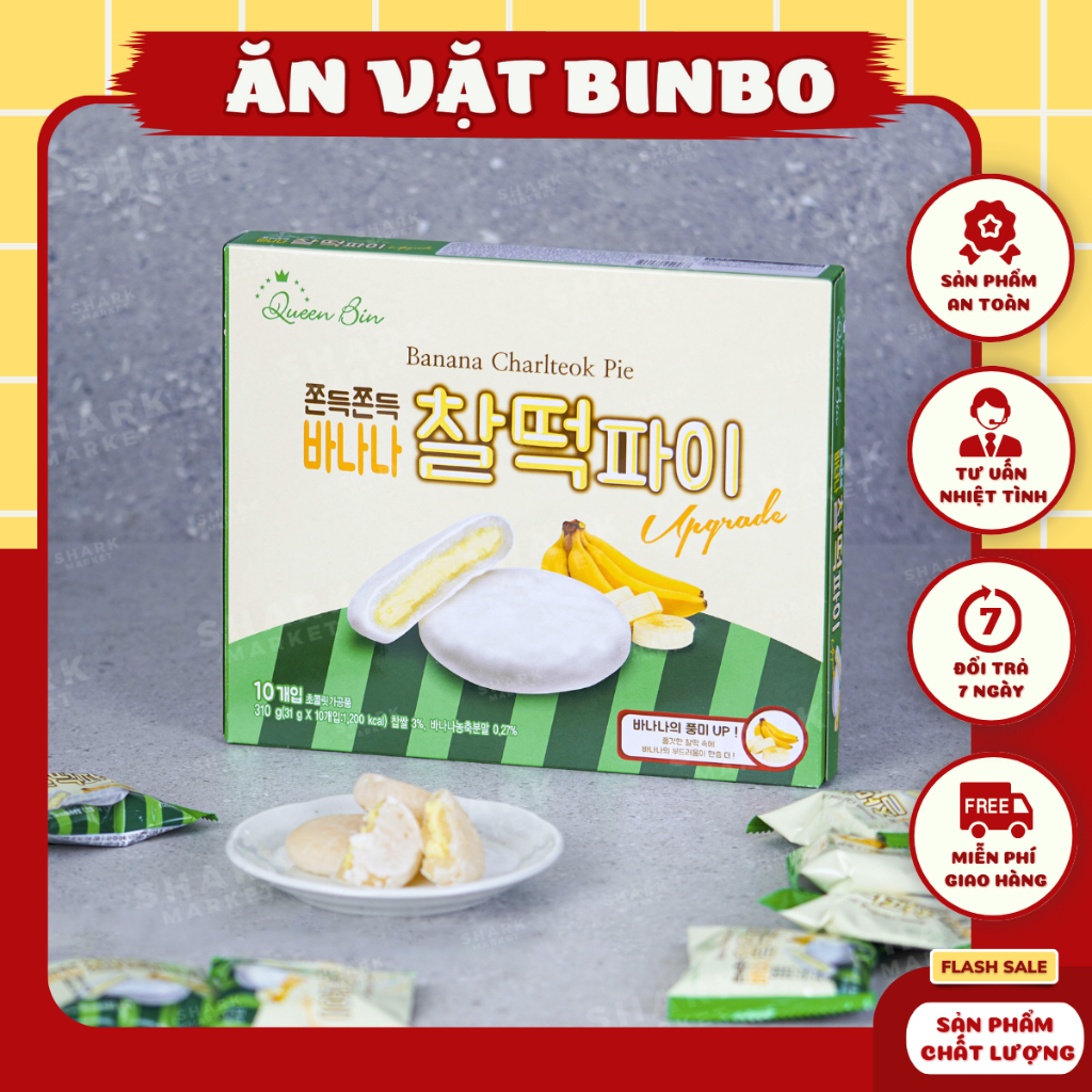 Bánh Mochi Queen Bin vị chuối Hàn Quốc, bánh dẻo thơm ngon hộp 310g ...
