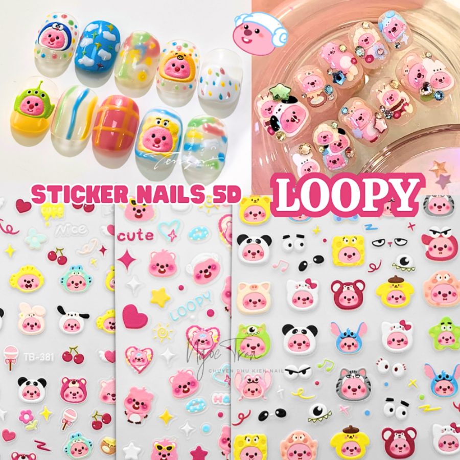 Sticker Lụa Nổi 5D | Hoạt Hình Loopy | Hình Dán Móng Tay | Shopee Việt Nam