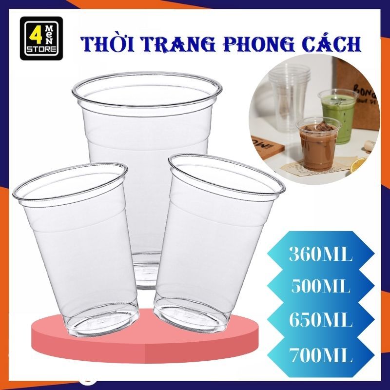 SET 50 Ly Nhựa PP Đáy Bằng Loại Dày 360ml, 500ml, 650ml, 700ml Đựng Trà Sữa,Sinh Tố,Nước Ép Tiện ...