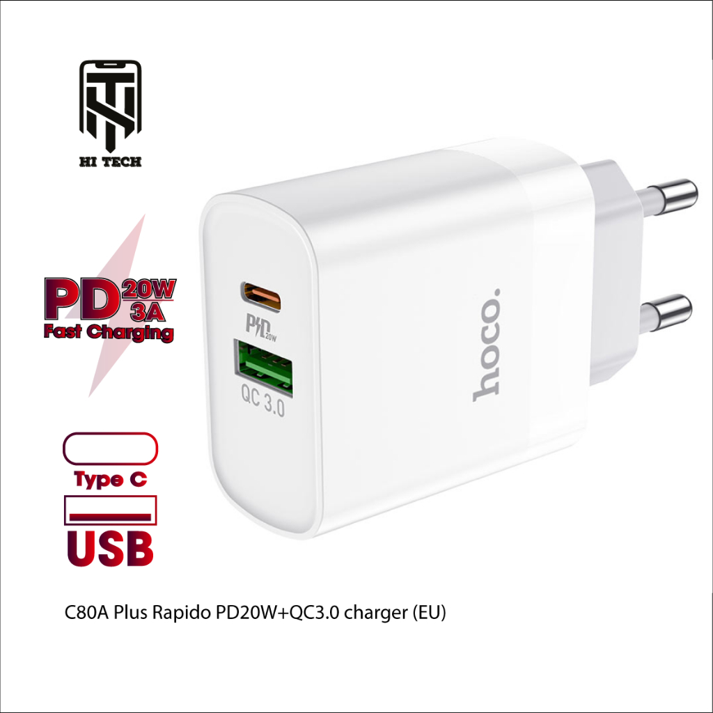 Cốc sạc nhanh 20VV hoco C80A, củ sạc PC chống cháy siêu bền Chân cắm tròn EU. | Shopee Việt Nam