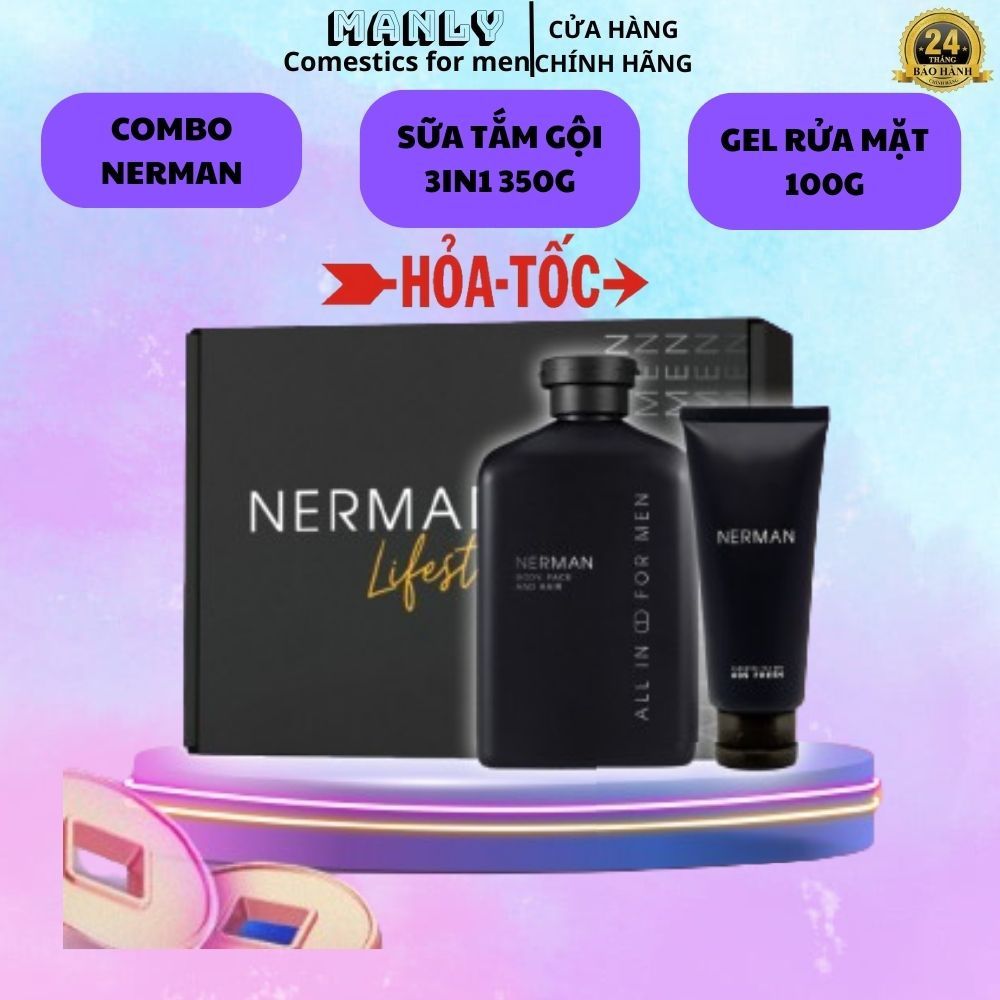 Combo Manly Nerman - Sữa tắm gội hương nước hoa cao cấp 350ml & Gel rửa ...