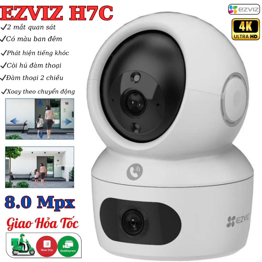 Camera wifi trong nhà 2 mắt EZVIZ H7C 8MP, Đàm thoại, Còi hú, Phát hiện ...