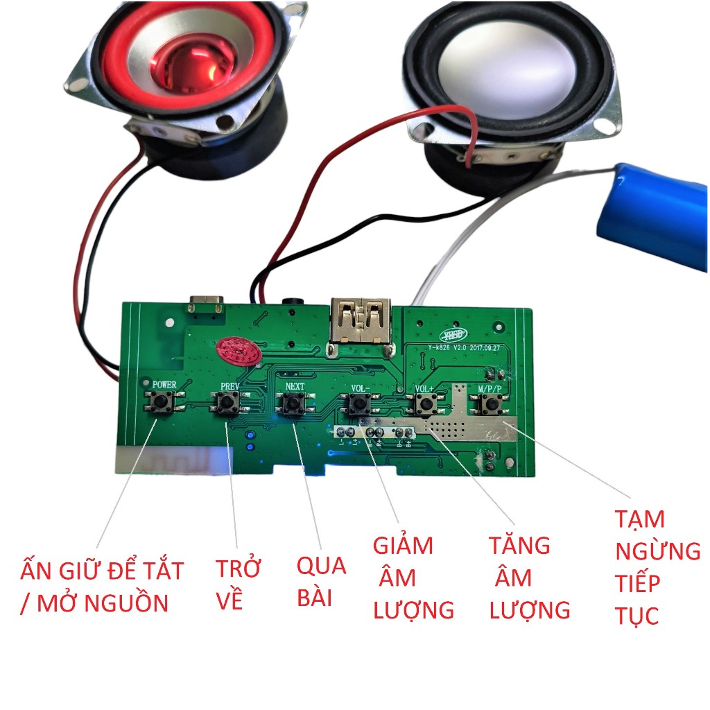 Mạch loa Bluetooth 5.0 K826 + 2 loa Xanh 5W + pin. Bán đủ đồ nghề chế ...