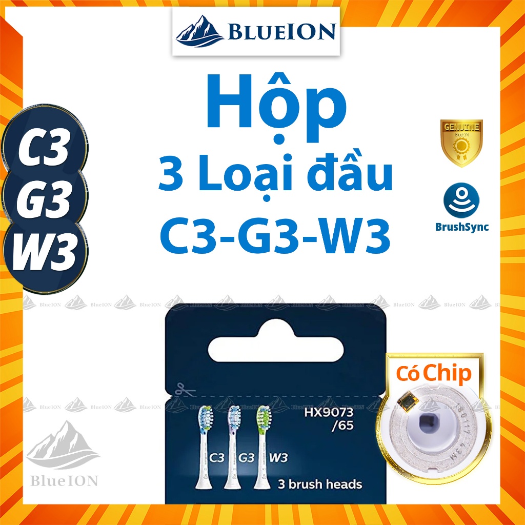 Hộp Combo 3 Đầu C3-G3-W3 (Trắng) Đầu Bàn Chải Điện Philips Sonicare Cao Cấp (HX9073/65) (USA) C3 ...