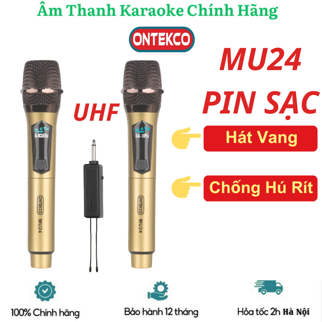 [BH 12 THÁNG] Bộ micro không dây chính hãng ONTEKCO MU23/MU24 pin sạc cao cấp UHF chống hú, rít ...