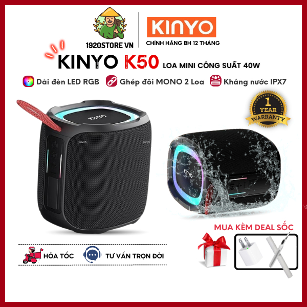 【Hỏa Tốc HCM】Loa Không Dây KINYO K50, Bluetooth 5.0, Kháng IPX7, Công Suất 40W, Nghe Đến 15H ...