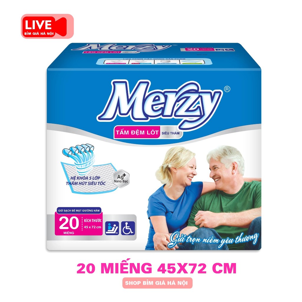 Tấm đệm lót Merzy 20 miếng 45x72 cm và 60x70cm siêu mềm 3 lớp thấm hút ...