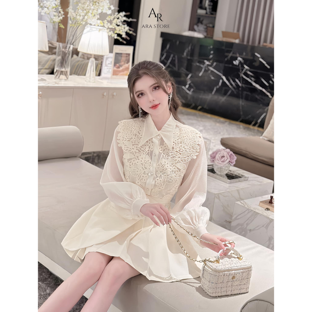 Ara - Áo sơ mi thiết kế ren dệt cổ peter Gain Top Al48 | Shopee Việt Nam
