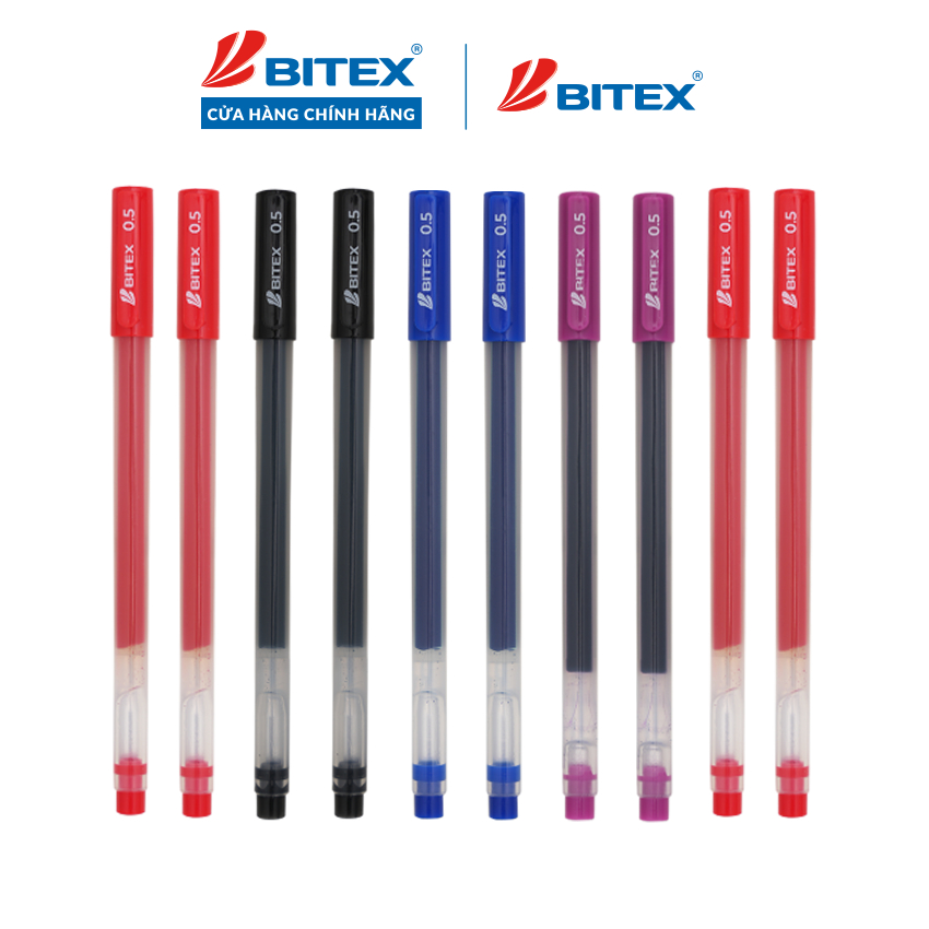 Combo 10 bút gel Bitex G08 mực xanh / đỏ / đen / tím 0.5mm | Shopee ...