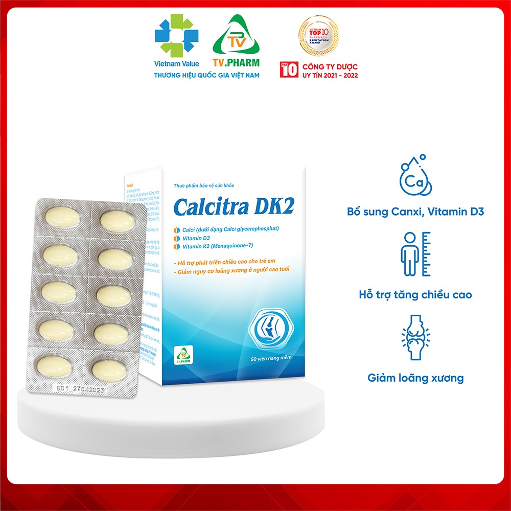CALCITRA DK2 - Bổ sung Canxi, Vitamin D3, Hỗ trợ tăng chiều cao, giảm ...