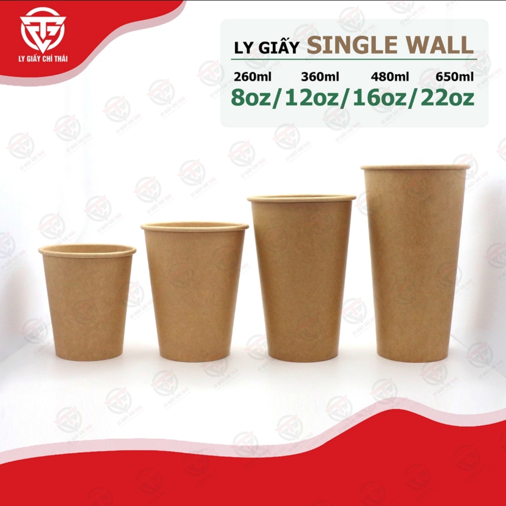 SET 50c Ly Cốc Giấy Kraft Siêu Dày 300gsm CAO CẤP 260ml, 360ml, 480ml, 650ml cho cafe nóng ...