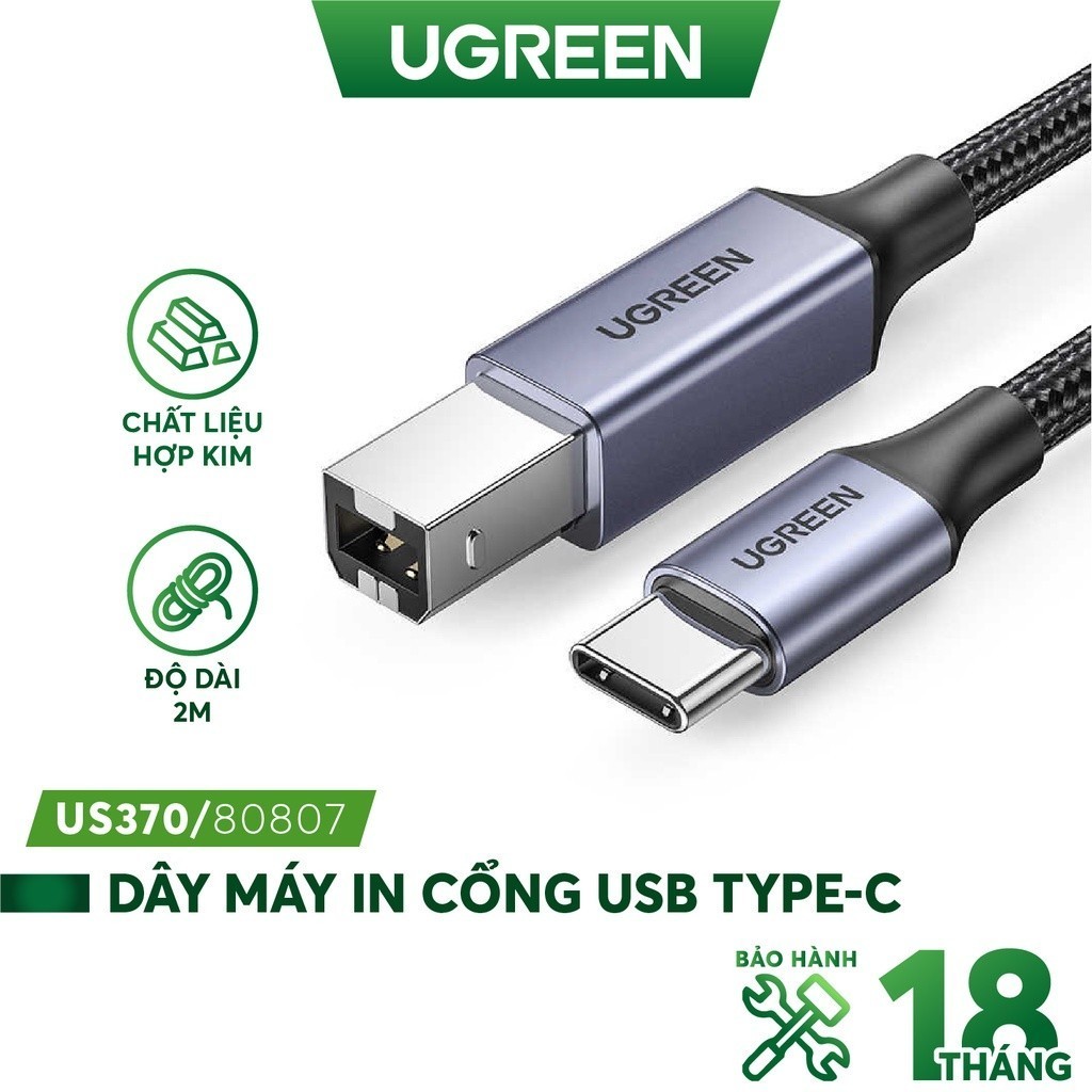 Dây máy in hỗ trợ cổng USB type C sang USB Type-B UGREEN US370 dài 1m-3m.Hàng chính hãng ...