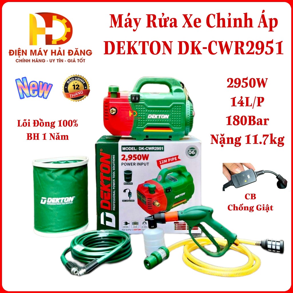 Máy rửa xe có chỉnh áp Dekton DK-CWR2951.Công Suất 2950W. Dây Dài 12M Moto từ.lõi đồng 100%.Bảo ...