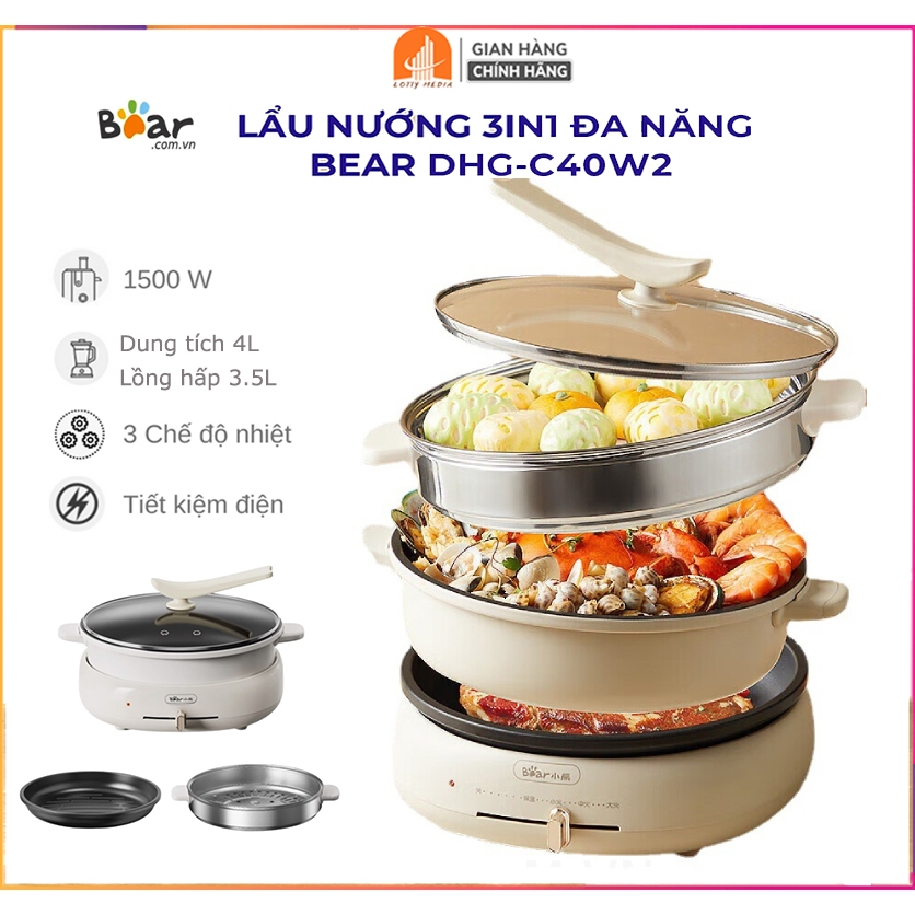 Nồi Lẩu Nướng Hấp 3 khay tách rời Bear Corisu-C40W2 3in1 chiếc nồi đa ...