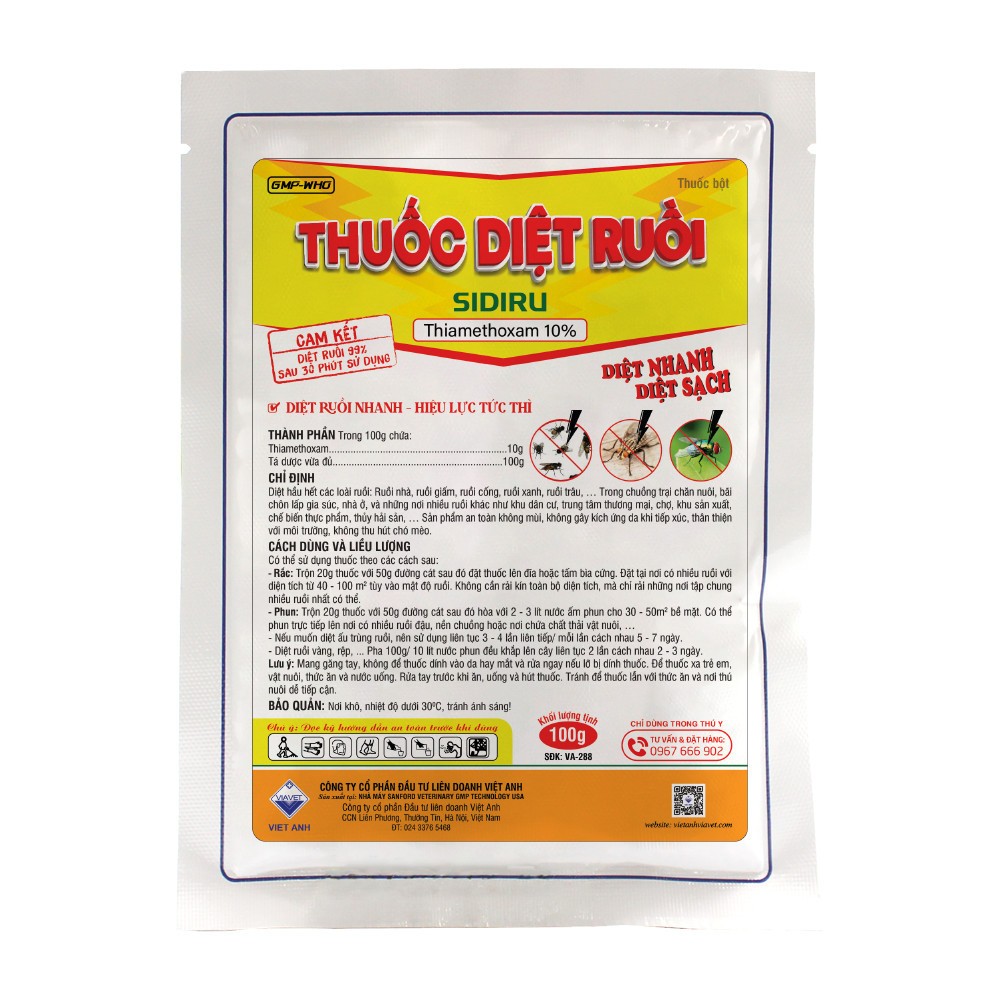Diệt ruồi nhanh THUỐC DIỆT RUỒI SIDIRU ( 100g/gói) cho ăn hoặc phun đều ...
