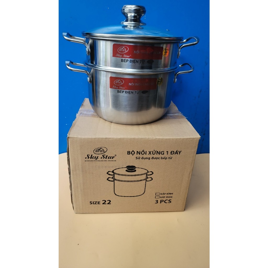 Bộ Nồi Xửng Hấp Inox 1 Đáy SKYSTAR Cao Cấp Nắp Kính Đáy Từ - Kích Thước 28-30-32cm | Shopee Việt Nam